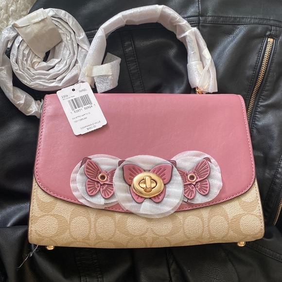 Coach | Bags | Coach Pink Butterfly Handbag Still Has Foam On Straps ...